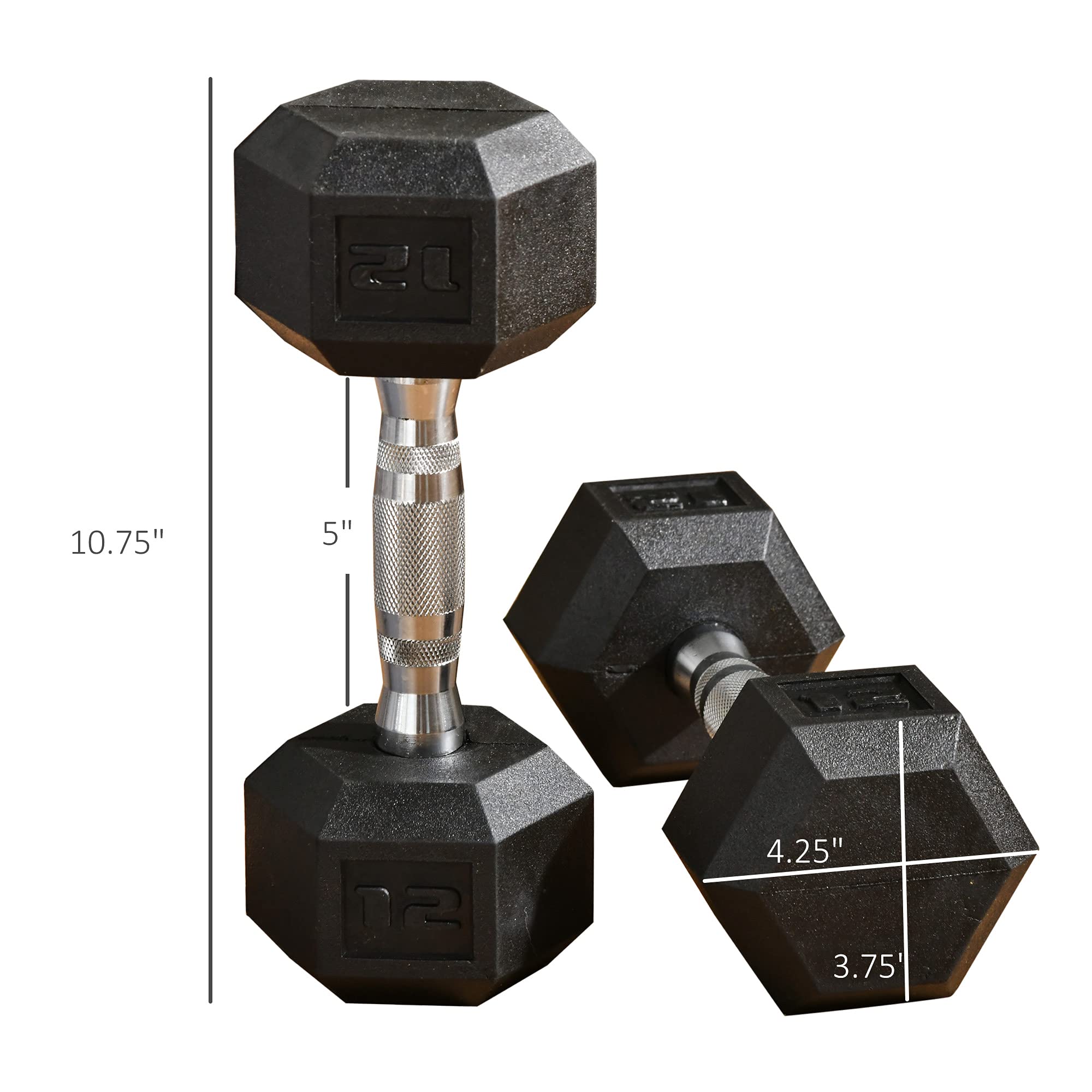 Soozier 2 x 12lbs Hex Dumbbell Set of 2, Rubber Weights Exercise Fitness Dumbbell with Non-Slip Handles, Anti-roll, for Women or Men Home Gym Workout