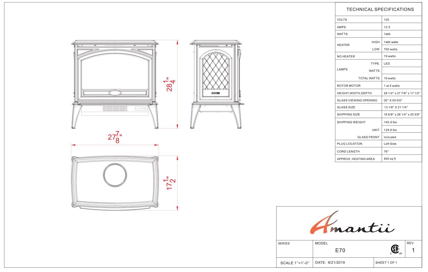Sierra Flame E-70 Cast Iron Electric Fireplace