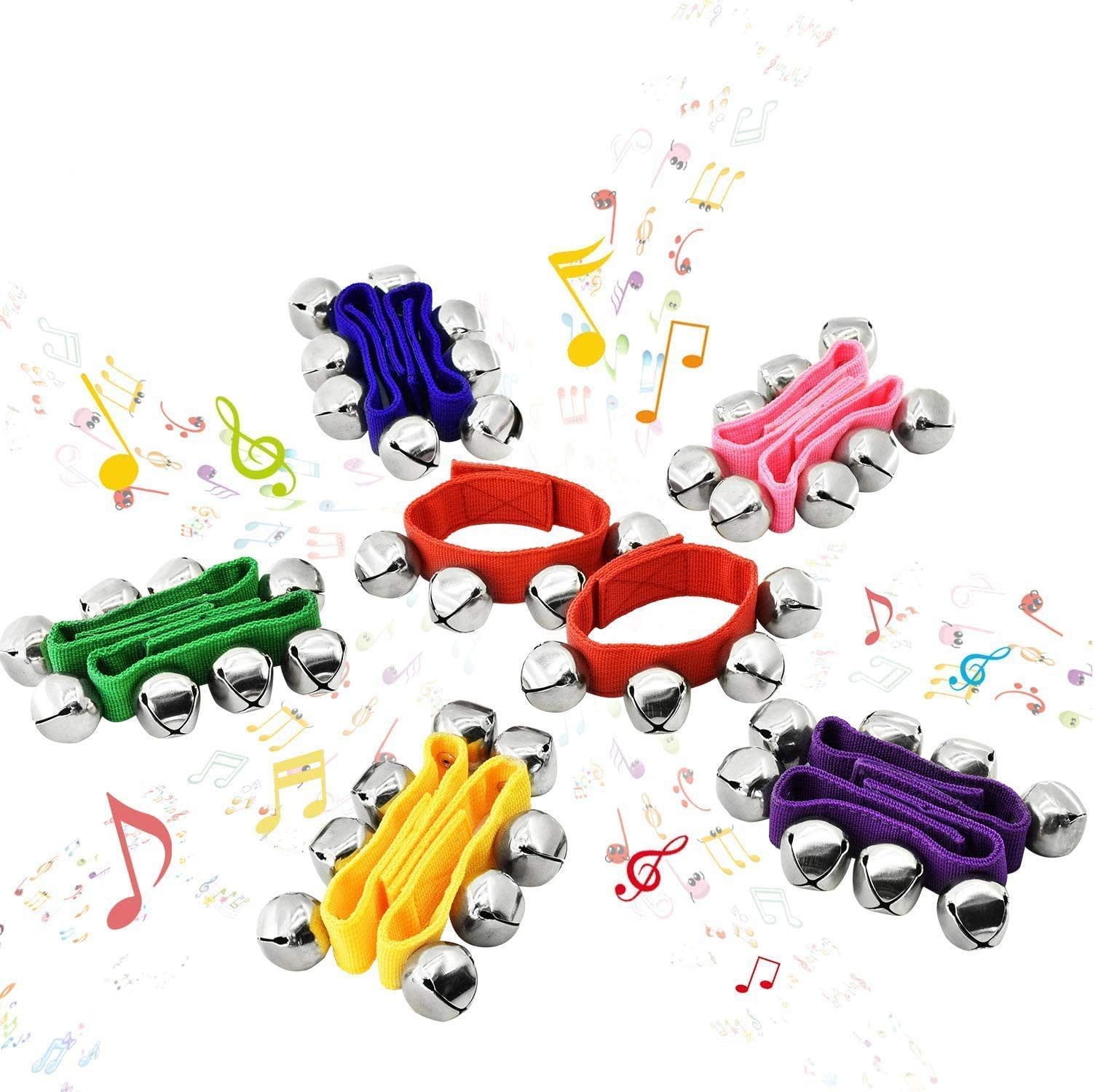 MUSICUBE 12 pcs 6 Colors Percussion Instruments, Wrist Bells Jingle Bells Musical Rhythm Toys Band Wrist Bells