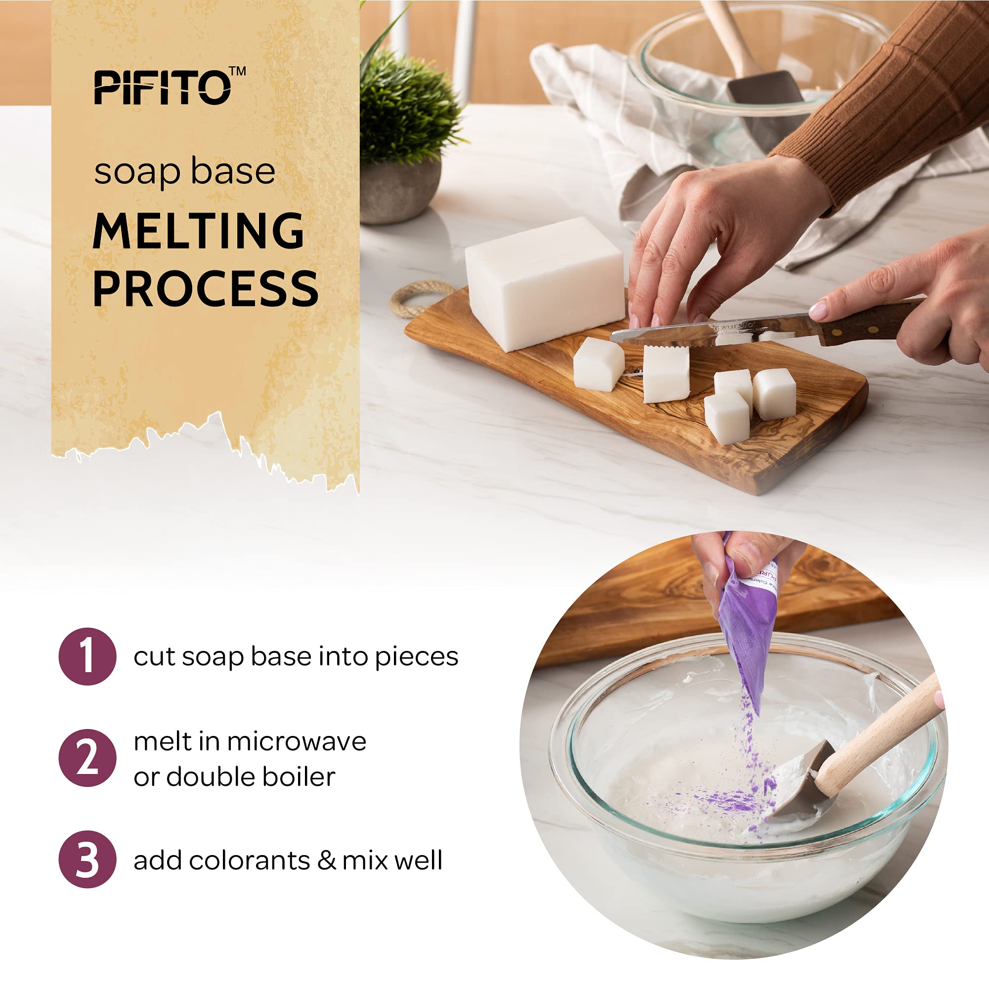 Pifito Soap Making Kit β DIY Soap Making Supplies - 3 lbs Melt and Pour Soap Base (Goats Milk, Shea Butter, Clear), 10-Pack Mica Original Colorants Sampler, Mold and Instructions