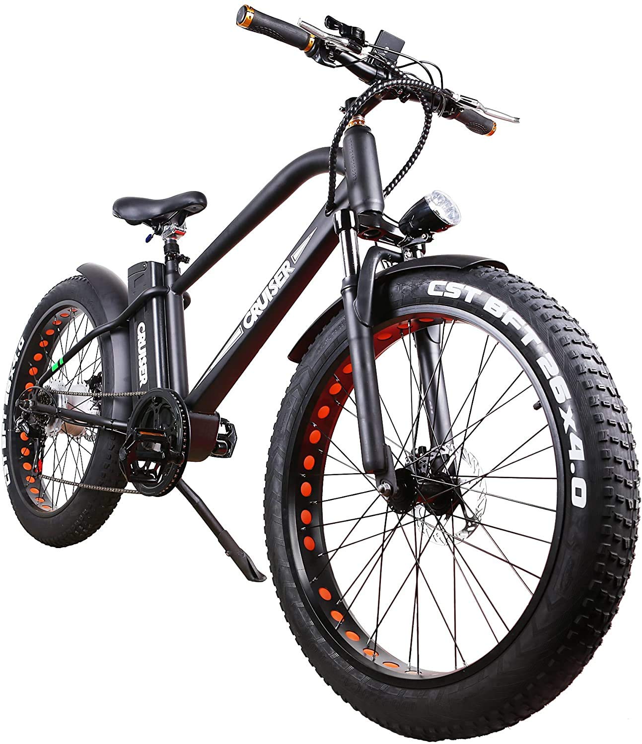 NAKTTO 26" 500W Electric Bicycle Fat Tire Mountain EBike 6 Speeds Gear Removable 48V12A Lithium Battery Smart Multi Function LED Display - with 48V12A Lithium Battery