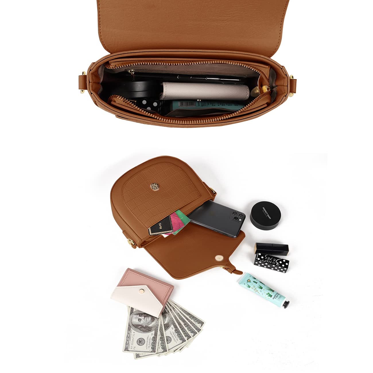 Yasuitzen Crossbody Bags for Women Shoulder Purses for Women with Two Detachable Straps,02-Brown