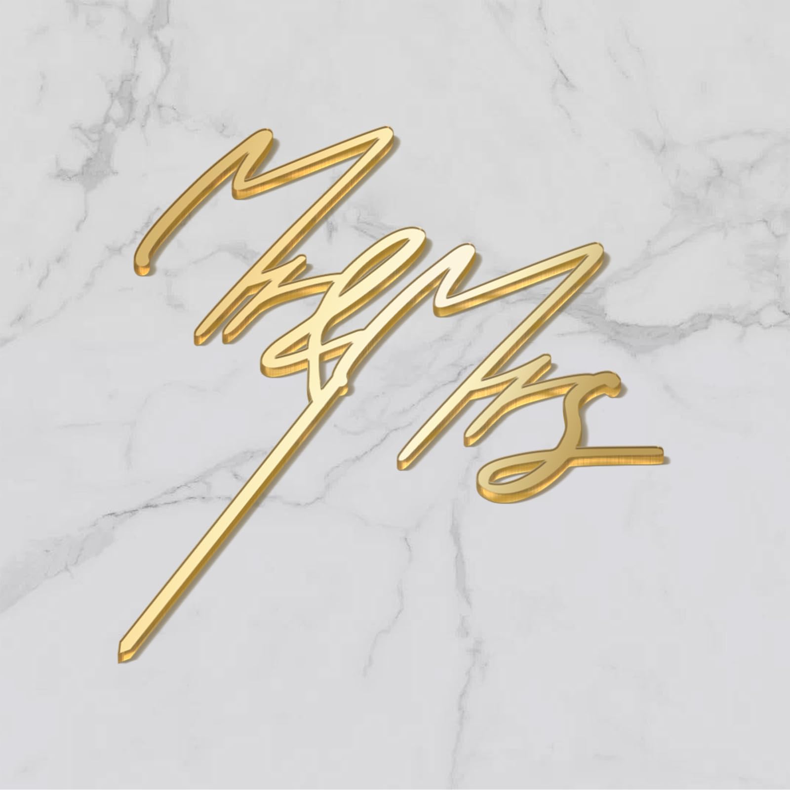 Party to Be Mr & Mrs Wedding Cake Topper in Golden Acrylic (Design 04)