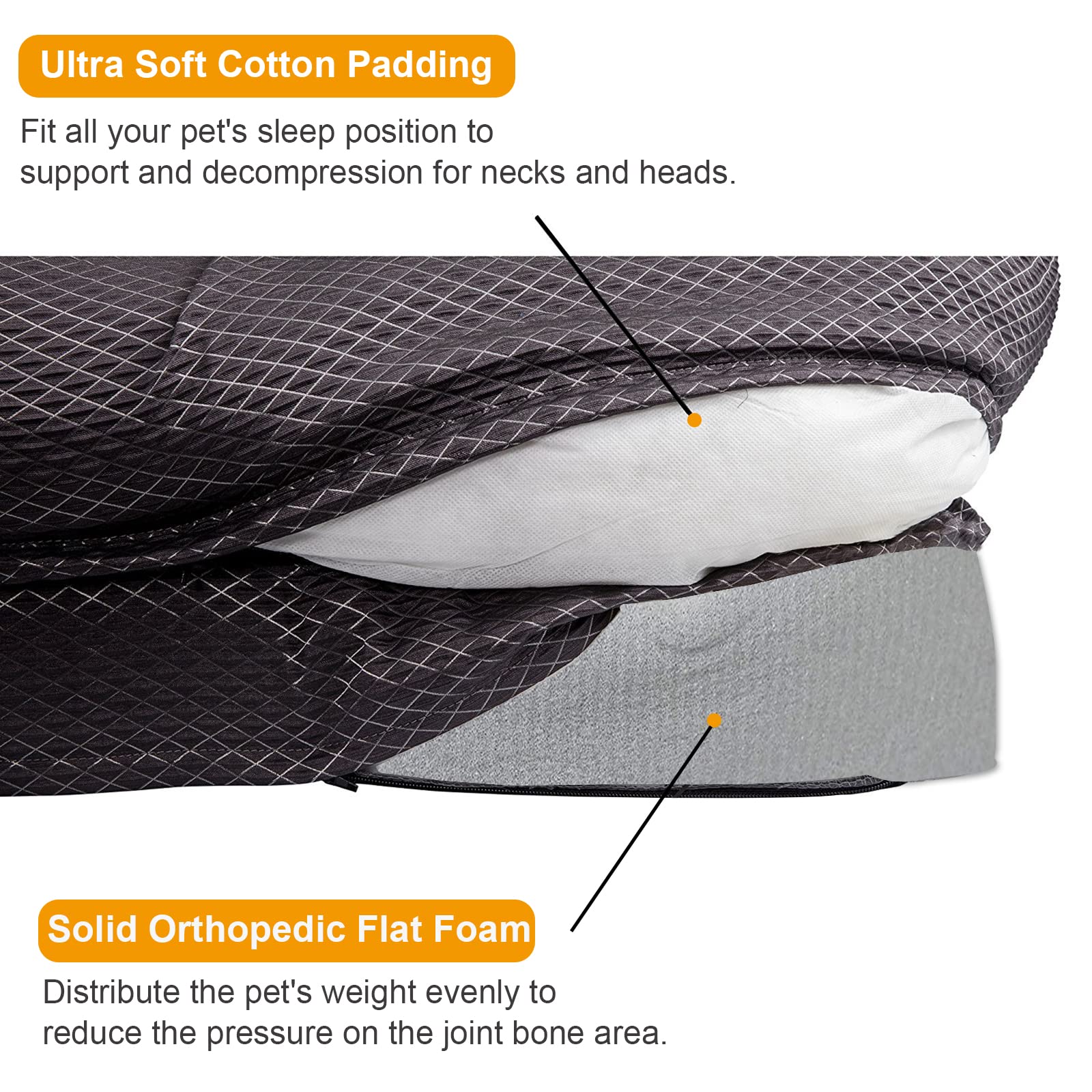 Pet Deluxe Large Gray Diamond Orthopedic Dog Bed with Removable Washable Cover,Soft Cotton Bolster, and Ultra Soft Plush Sleeping Space -(L-41x28 in)