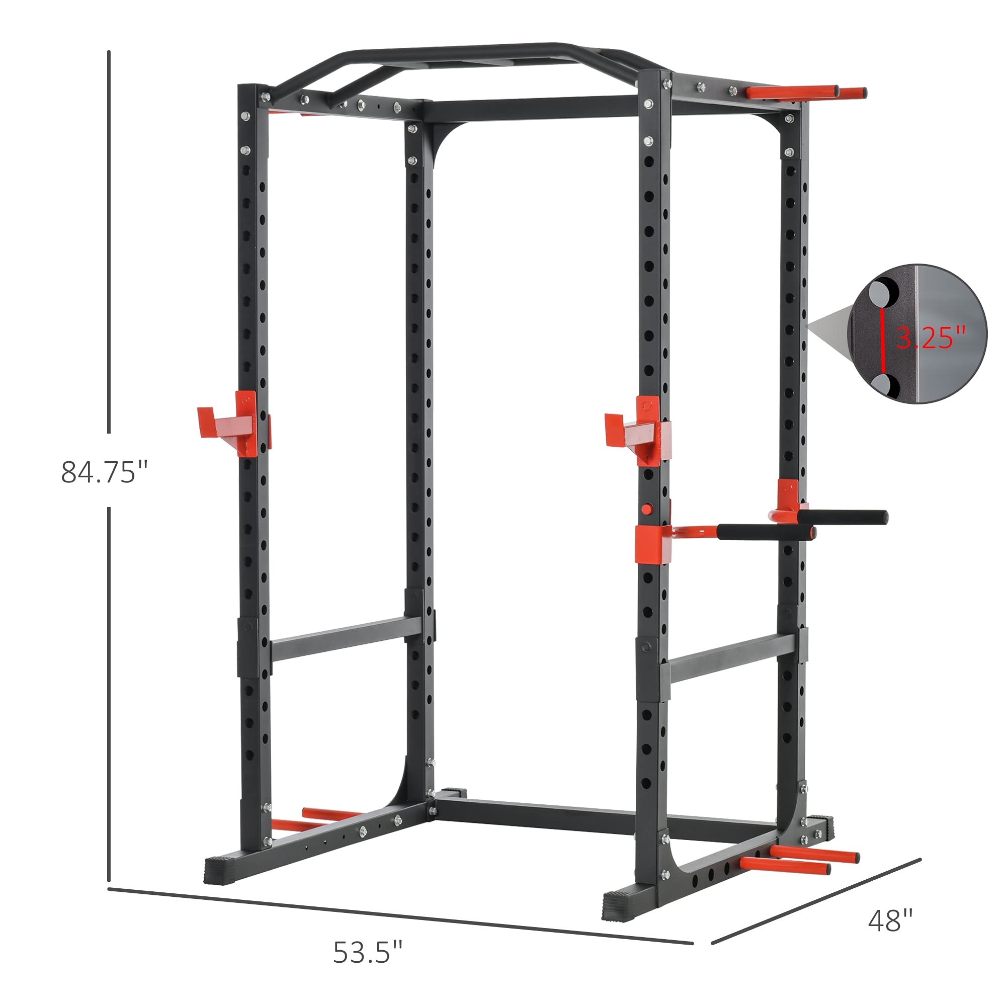 Soozier Adjustable Power Tower Dip Station Pull Up Bar Squat Rack Power Cage At Home Workout Equipment, Upper Body Strength Training Equipment