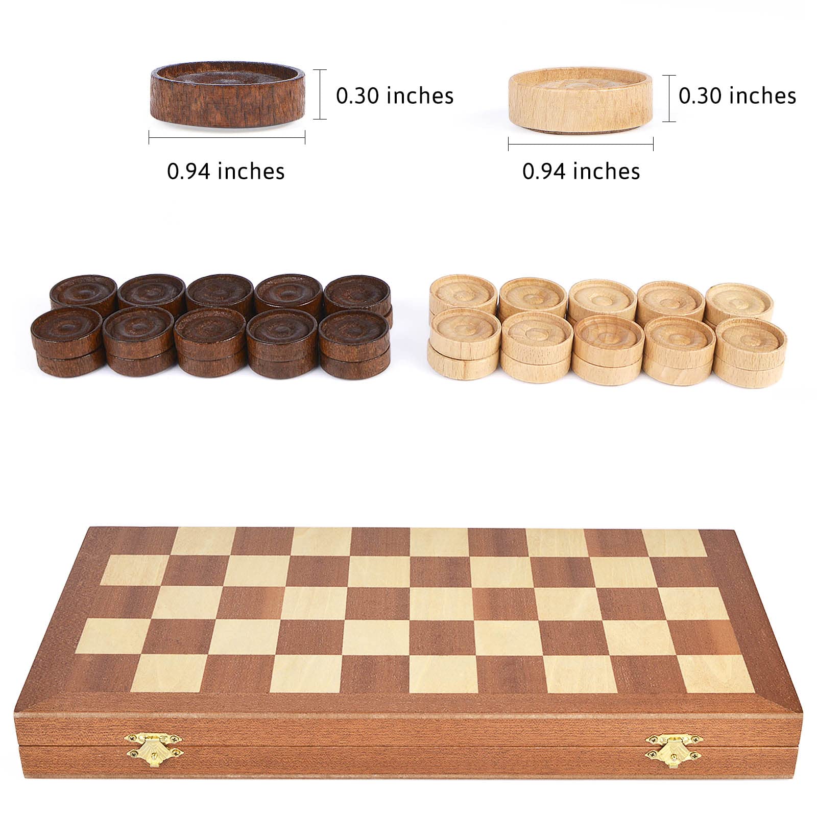 VAMSLOVE 15inch Checkers Folding Wooden Game Set, 100 Square Checkerboard International Checkers Draughts Board 10x10 for Kids with Pieces Storage Slots (Instructions Included)