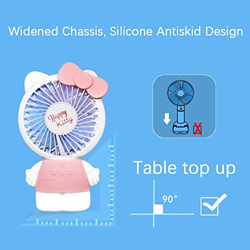 Portable Personal Small Desk Fan, Mini fans USB Battery operated Cute Kitty Cat Design, With Small Night Light And LED Colorful Atmosphere Light (Pink)