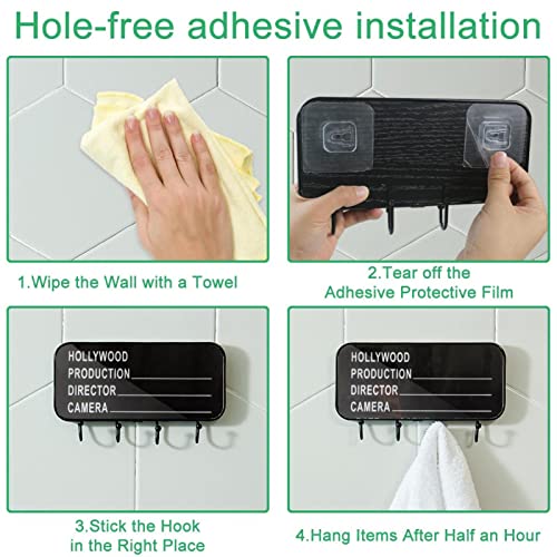 MUOOUM Key Hooks Movie Cinema Lapper Board Key Holder for Wall Decorative with 4 Key Hooks Coat Hanger, Purse Hanger, Towel Hook, Easy Mount Key Hangers
