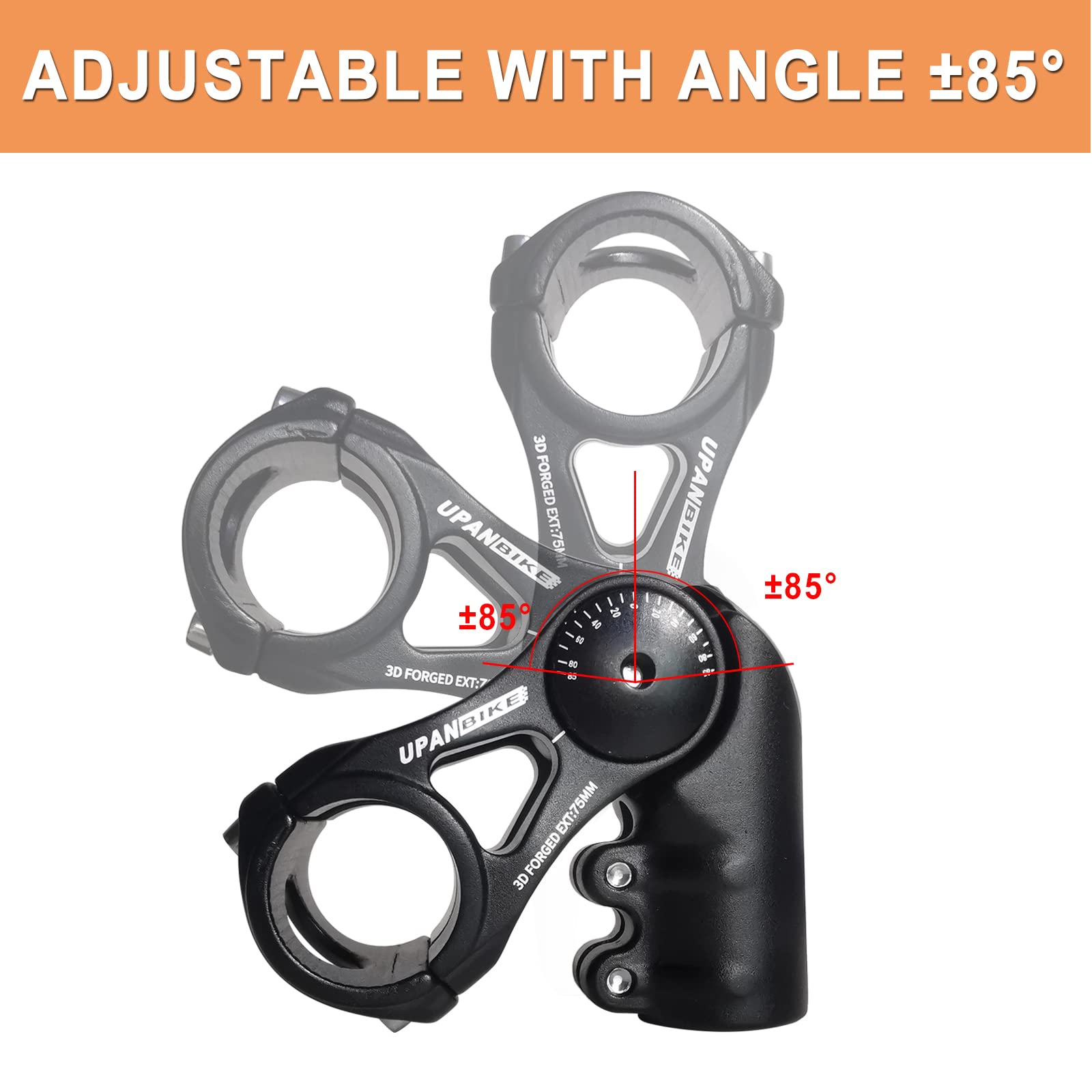 UPANBIKE Bike Stem - 130 Degree Adjustable Bicycle Stem- 75mm Handlebar Stem Riser for 31.8(1-1/4") Handlebars