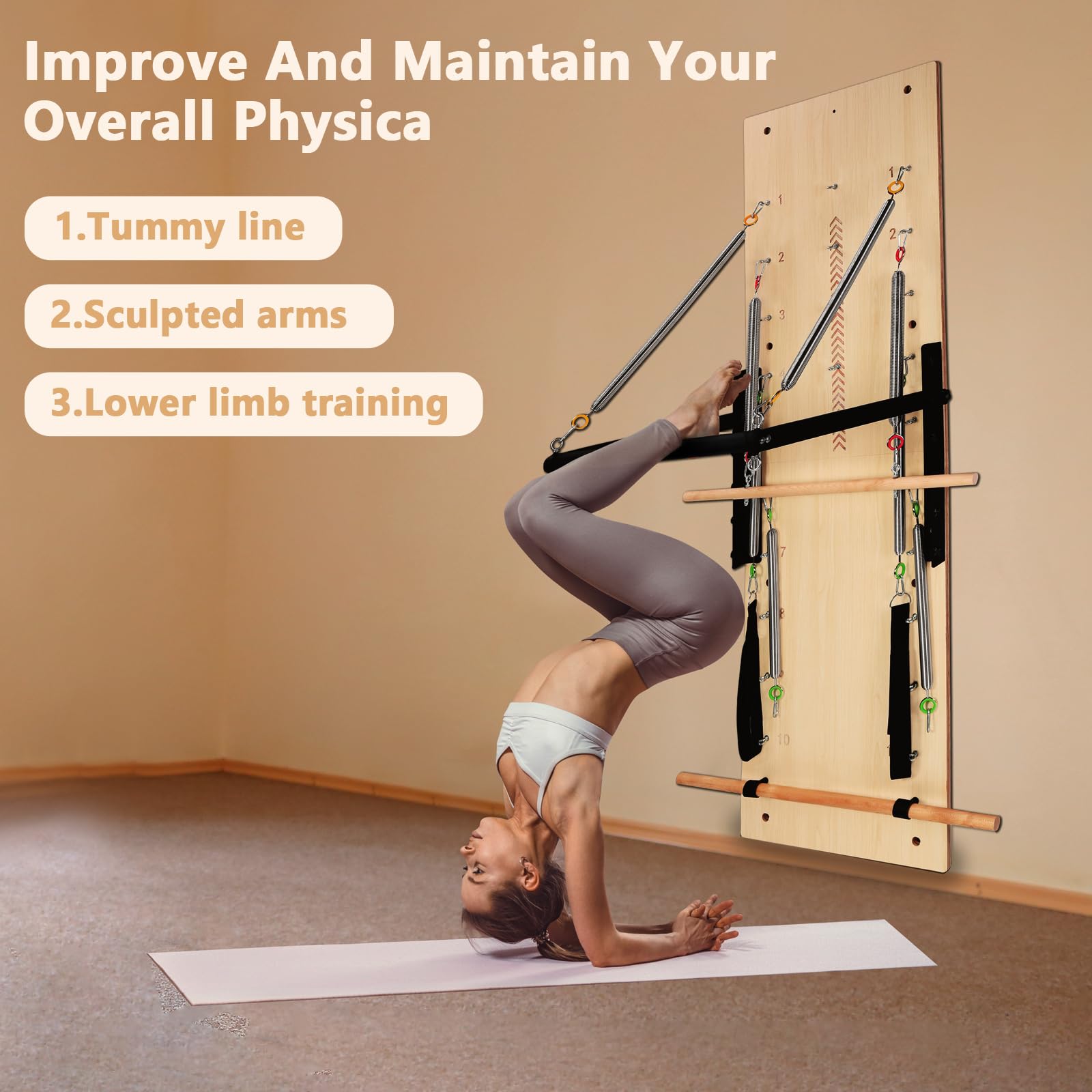 Pilates Springboard, Exercise Equipment, Wall Mounted Pilates Reformer Machine, Yoga Fitness Trainer Suitable for Home & Gym Workout