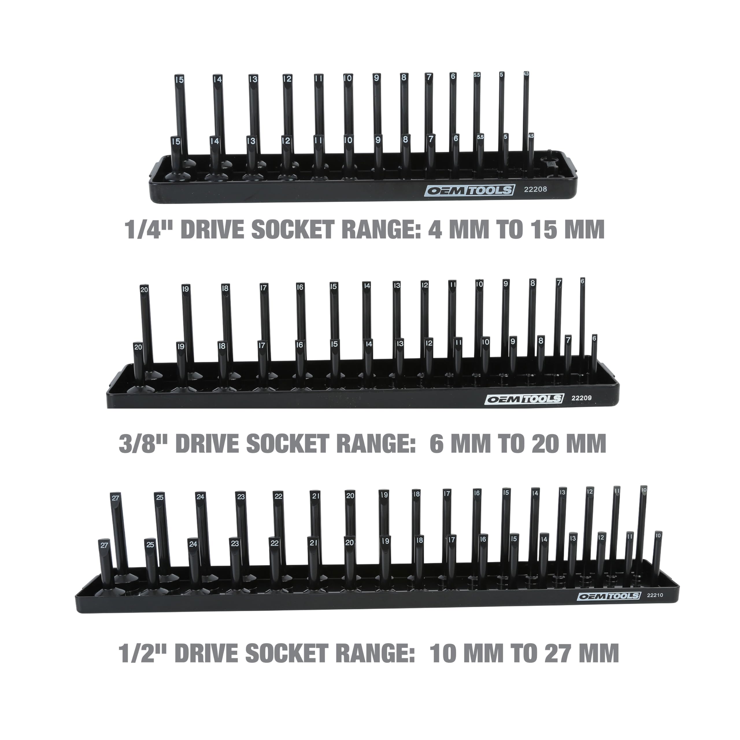 OEMTOOLS 22418 6 Piece SAE and Metric Socket Tray Set, SAE and Metric Socket Storage for Sizes 1/4", 3/8”, and 1/2" Drive, Socket Holders and Socket Organizer Tray for Toolbox, Orange and Black