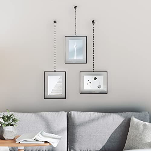 Umbra Fotochain 5x7 and 8x10 Picture Frame and Wall Decor Set for Photos, Single, Nickel, Set of Three, Black