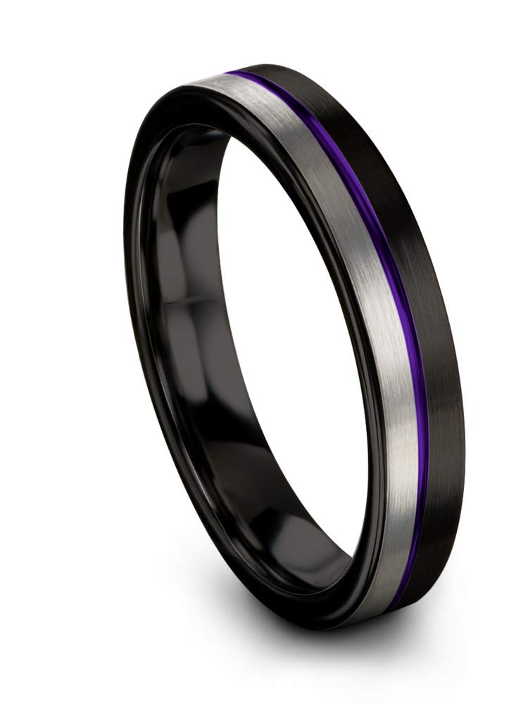 P. Manoukian Tungsten Carbide Wedding Band Ring 4mm for Men Women Purple Center Line Black Interior Grey Exterior Flat Cut Half Brushed Polished Comfort Fit Anniversary Size 15