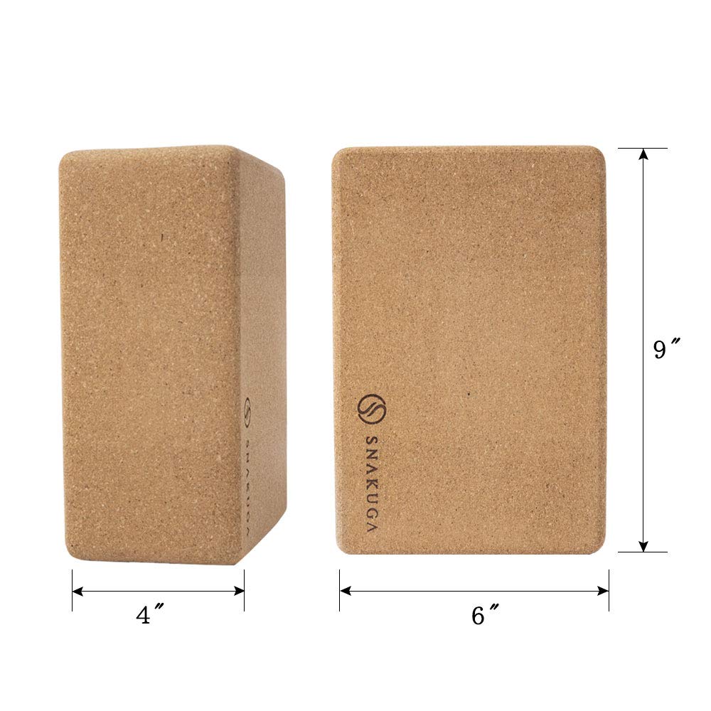 SNAKUGA Cork Yoga Block 2 Pack for Pilates, 9"x6"x3" Non-Slip & High Density Blocks for Meditation, Fitness and Stretching, Supportive and Flexibility Brick for Improve Poses Balance