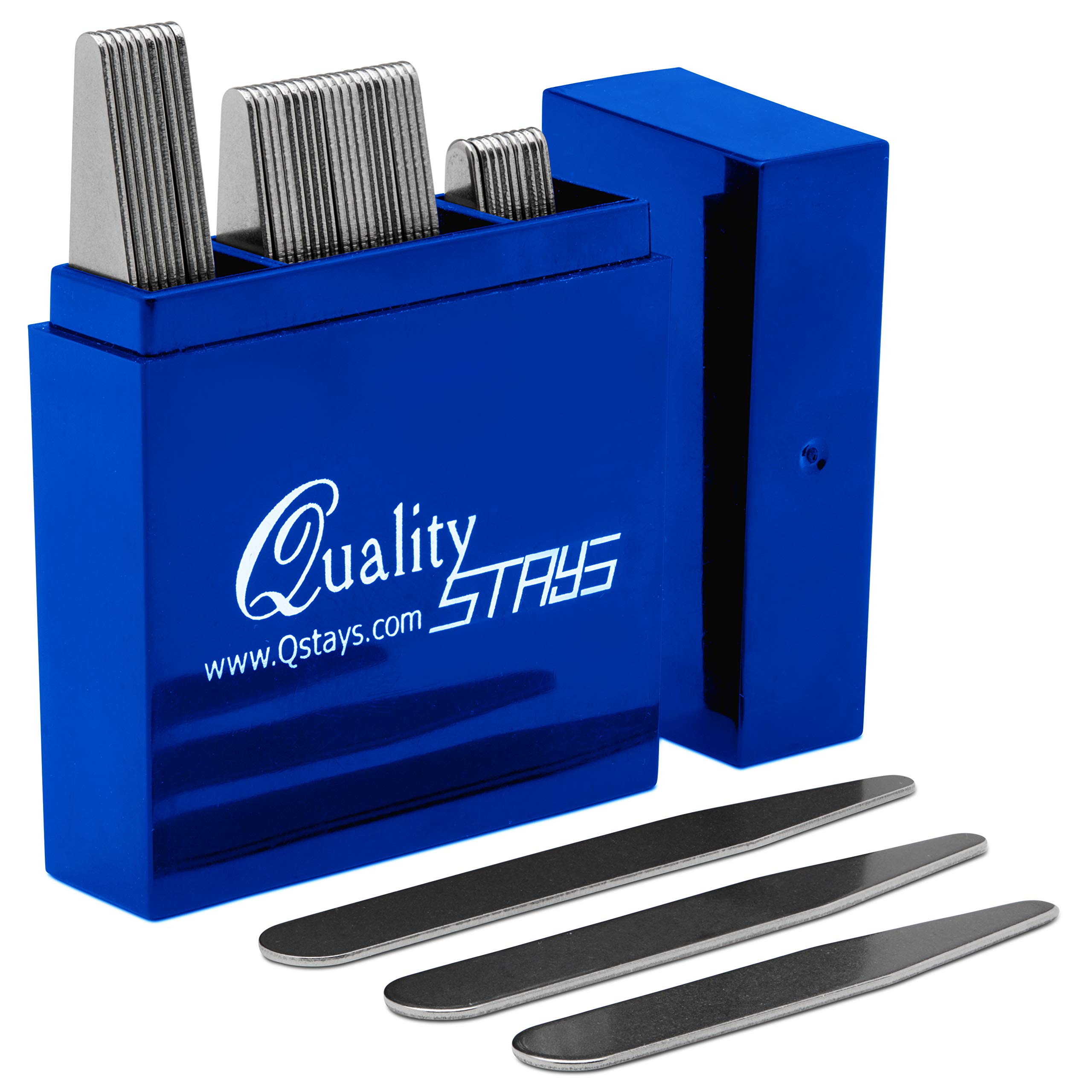 Quality Stays Metal Collar Stays for Men – 40 Dress Shirt Collar Stays for Men, 3 Sizes in a Divided Sapphire Box