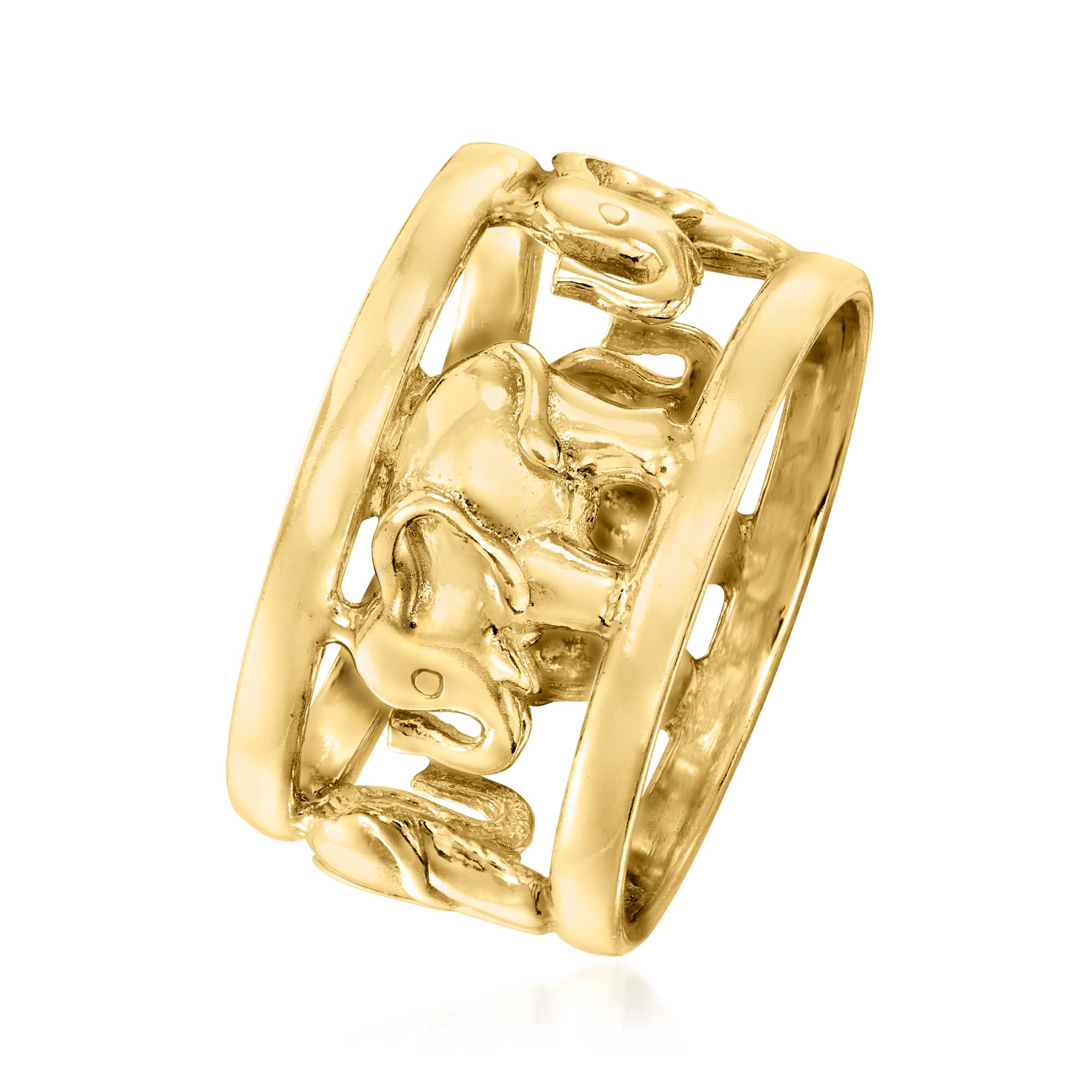 Ross-Simons 18kt Gold Over Sterling Parading Elephants Ring. Size 5