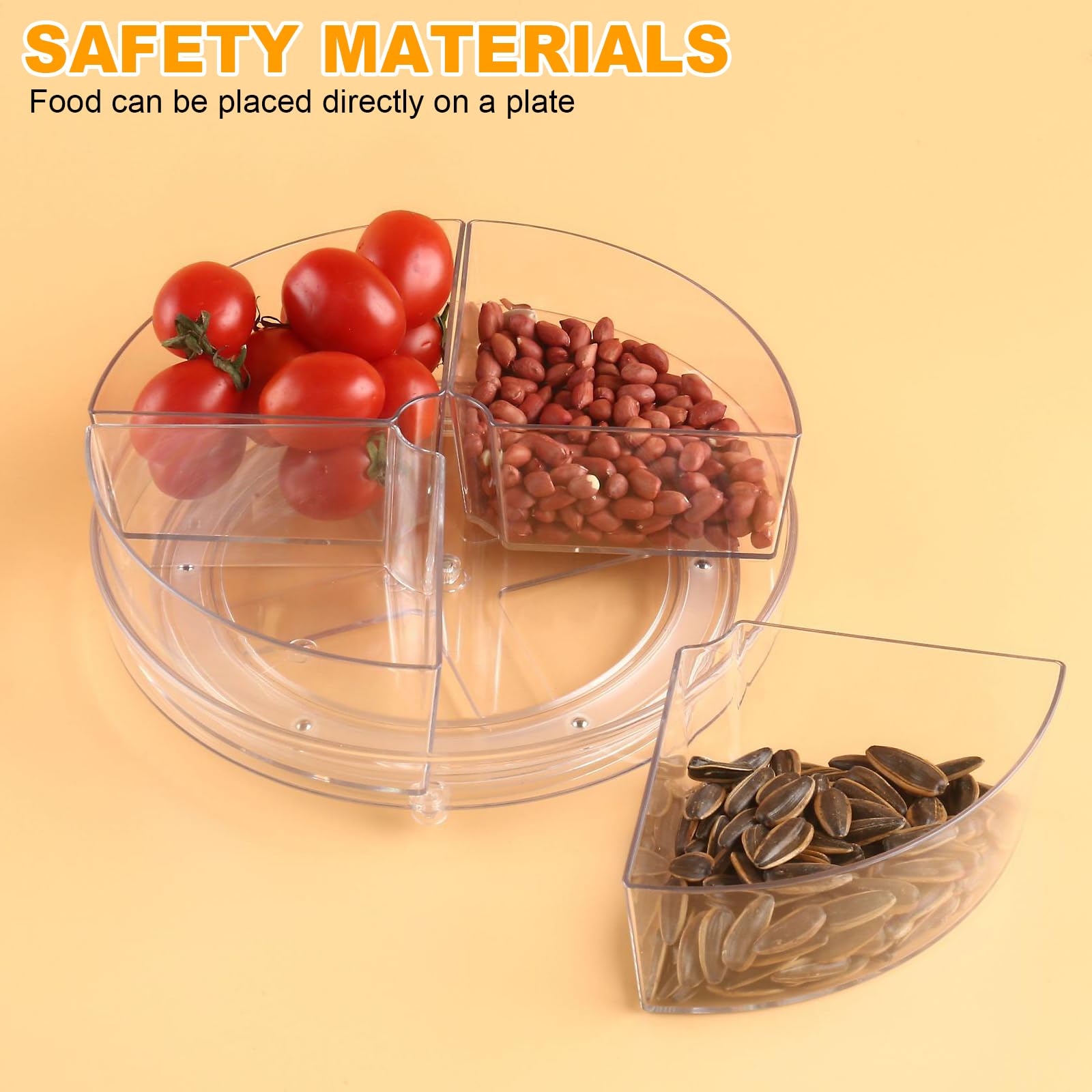 POUYRBA Lazy Susan Organizer with 4 Removable Storage Bins, 9.25Inch Round Plastic Clear Food Storage Container Fruit Snack Spice Can Cosmetics Turntable for Refrigerator Cabinet Pantry Kitchen