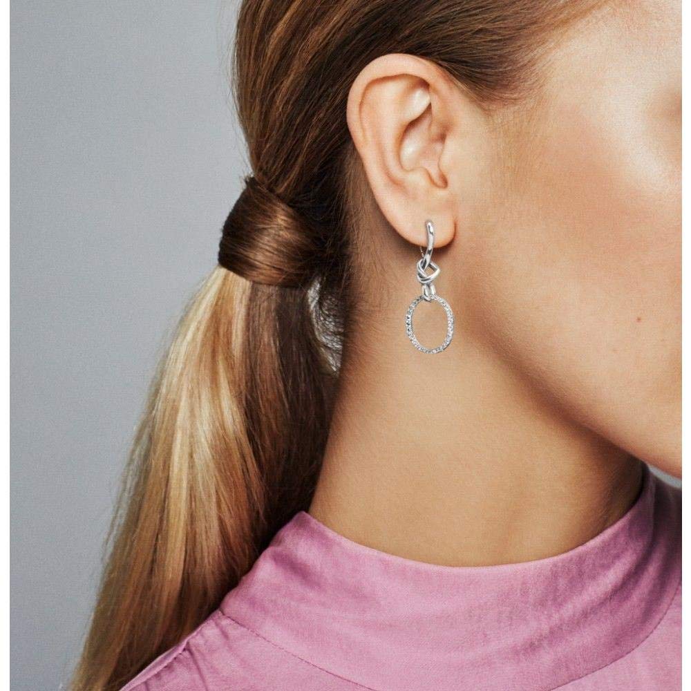 Pandora Jewelry Oval Knotted Heart Drop Cubic Zirconia Earrings in Sterling Silver