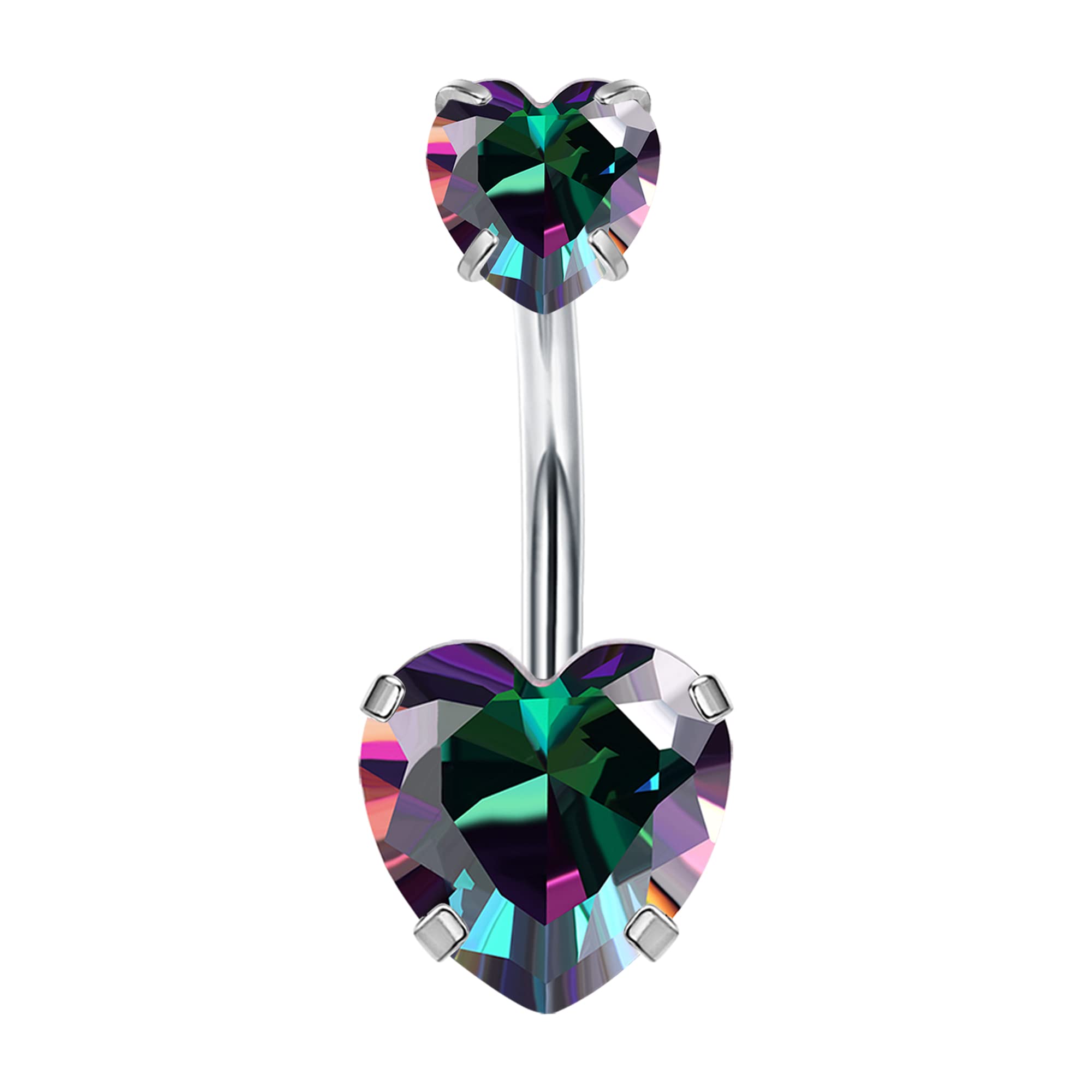 STAINLY 14G G23 Solid Titanium Belly Button Rings CZ Opal Belly Navel Rings Internally Threaded 10mm Long Navel Piercing Jewelry Heart CZ