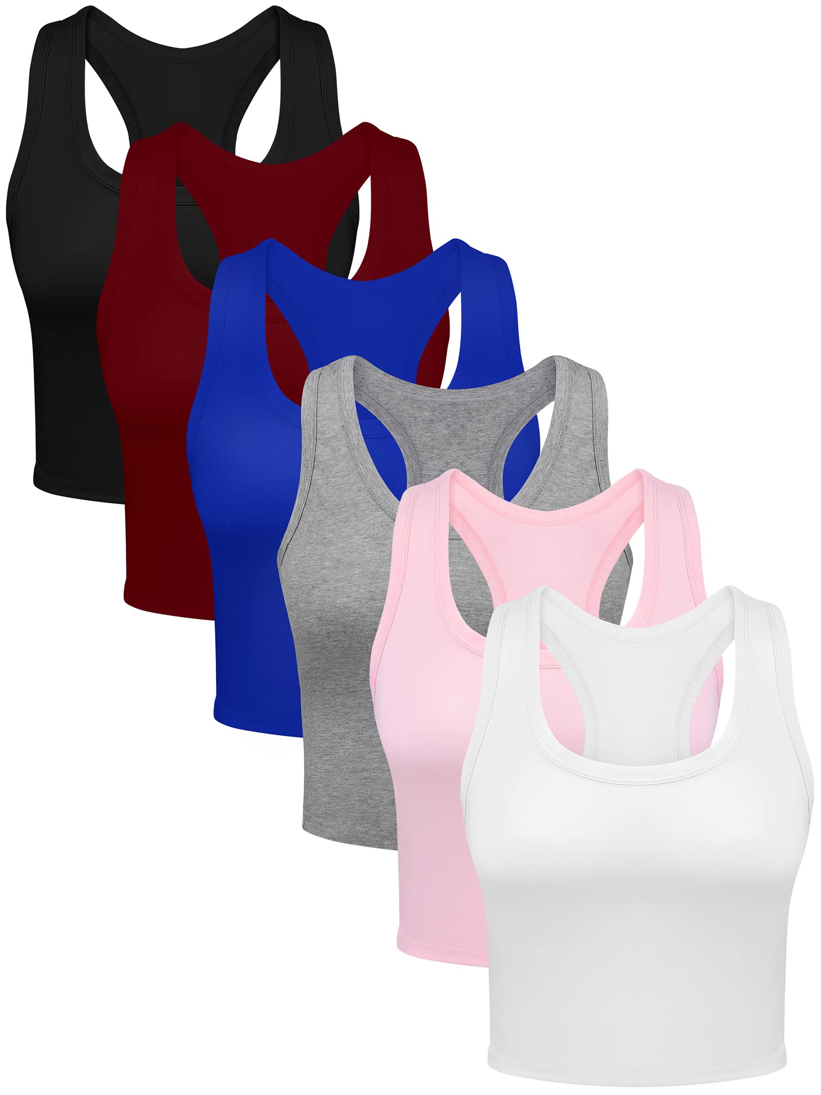 URATOT 6 Pieces Basic Crop Tank Tops Sleeveless Athletic Sport Top Workout Cotton Top Yoga Running Top for Women