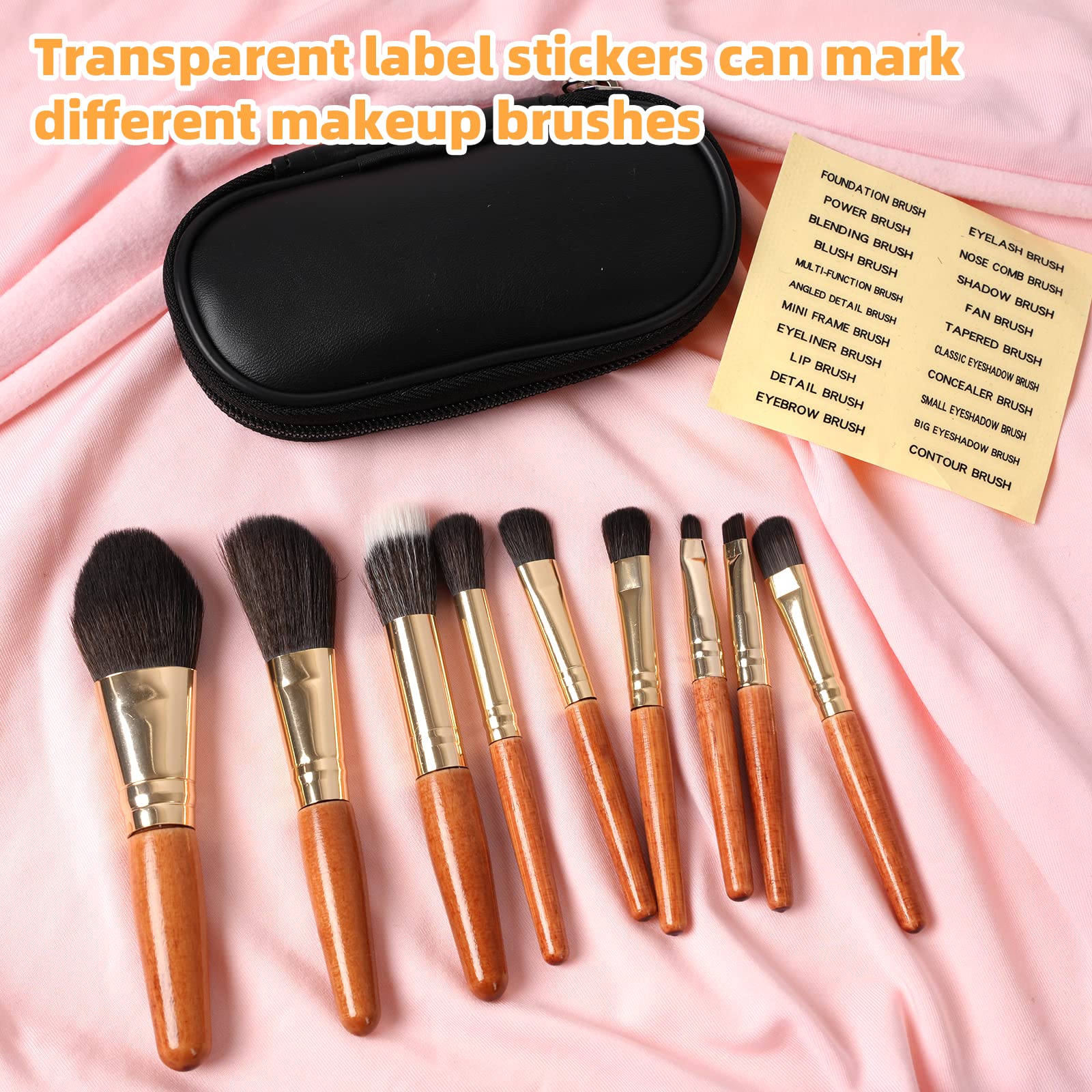 Pimoys 9PCS Travel Makeup Brushes Set, Mini Make Up Brushes with Case Portable Synthetic Brushes for Foundation Blush Powder Eye Shadow Cosmetics