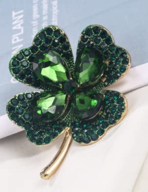 Trafford2009MU Large Classic Shining Shamrock St Patrick's Day Celtic Ireland Enamel Pin Badge Brooch, Green, 50mm x 40mm