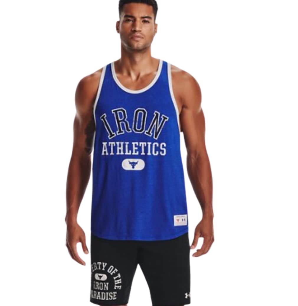 Under Armour Men's Project Rock Iron Paradise Tank (as1, Alpha, x_l, Regular, Regular, Royal/Onyx White - 400, X-Large)
