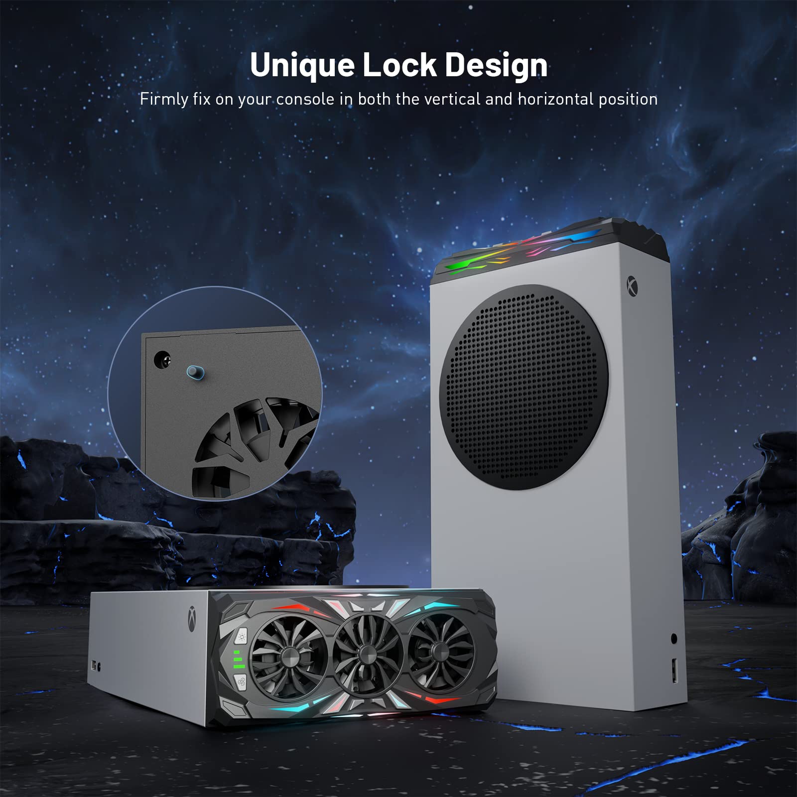 ZAONOOL Cooling Fan for Xbox Series S with 12 RGB Light Modes, Fan Cooling System Accessories, Top Cooler Fan for Console with 3 Level Adjustable Fan Speed, Dual Purpose USB Port for Xbox Series S
