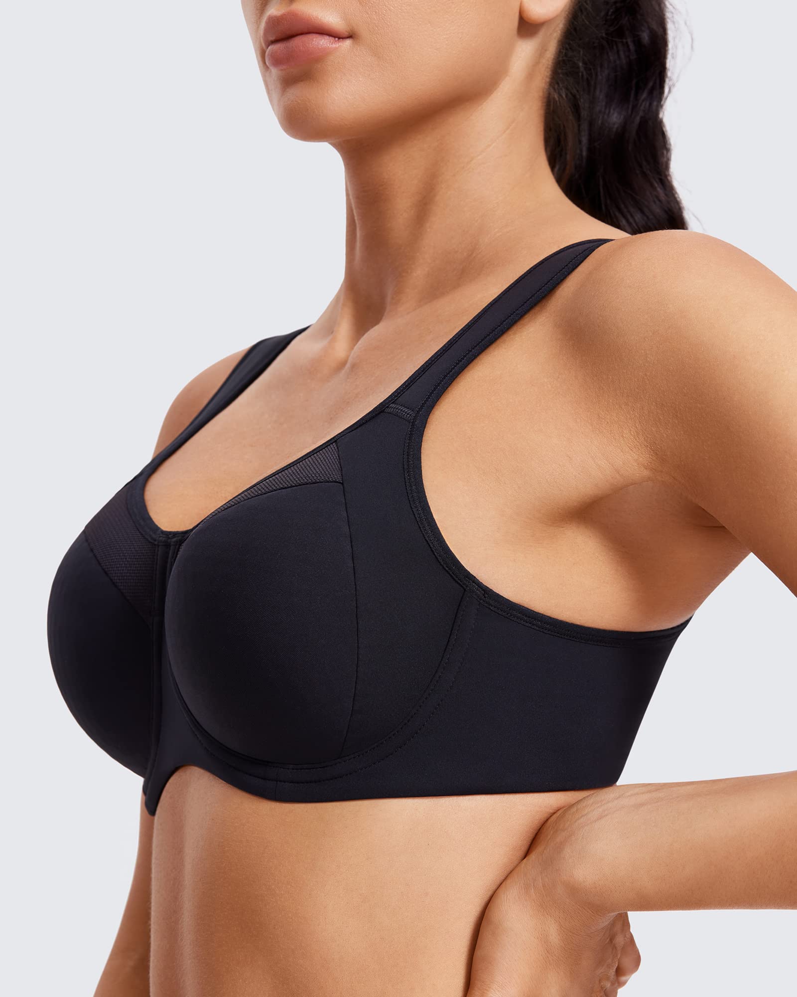 SYROKAN Sports Bras for Women High Support Underwire Padded High Impact Full Coverage Running Gym Workout Bra Black 40DD