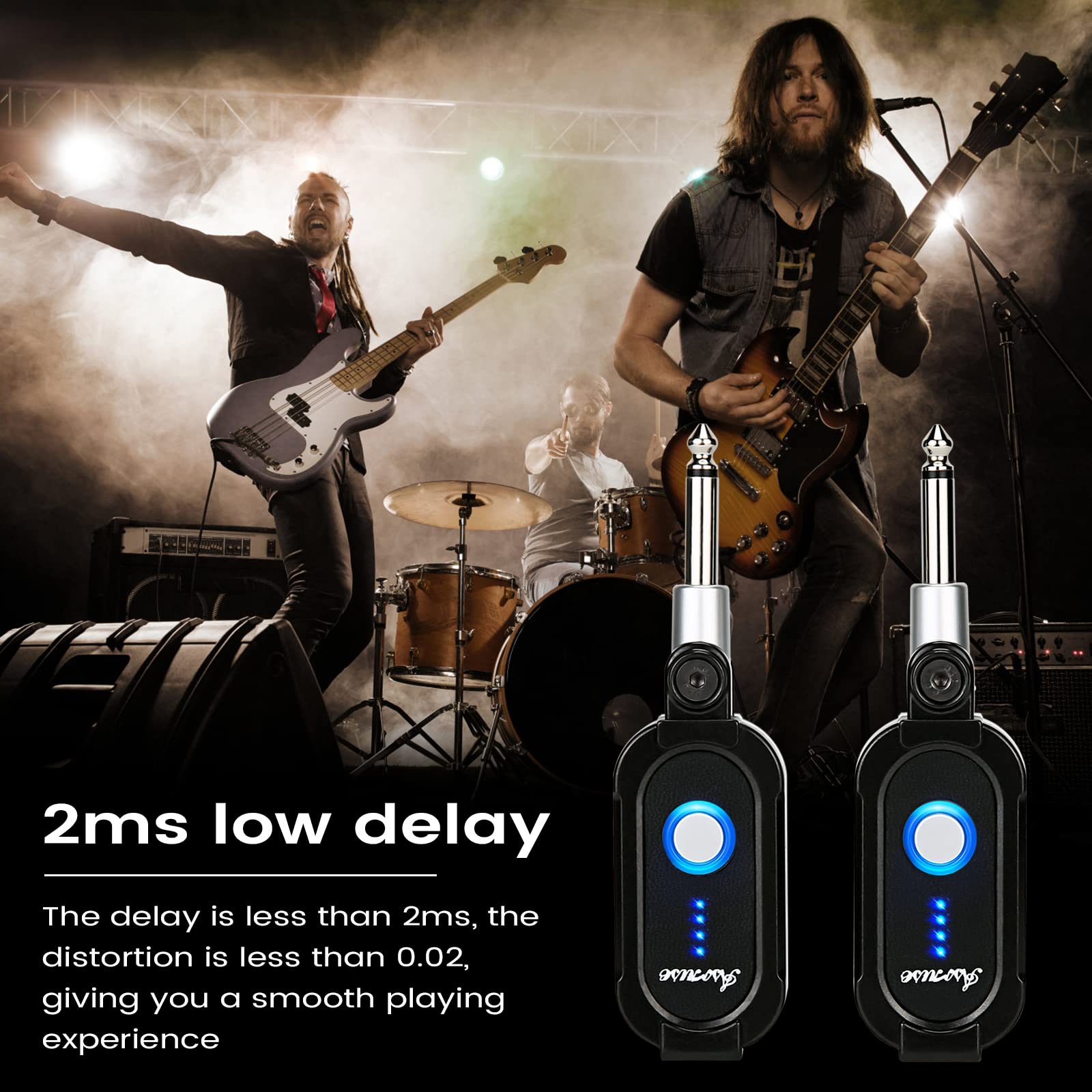 UHF Wireless Guitar System, Rechargeable Digital Wireless Guitar Transmitter Receiver with 20 Channels and Over 6 Hours Long Battery Life for Electric Guitar Bass