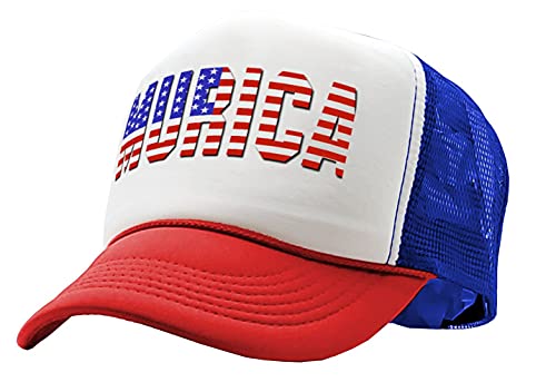Murica - Fourth of July USA America Patriot - Vintage Retro Style Trucker Cap Hat (R-W-B)