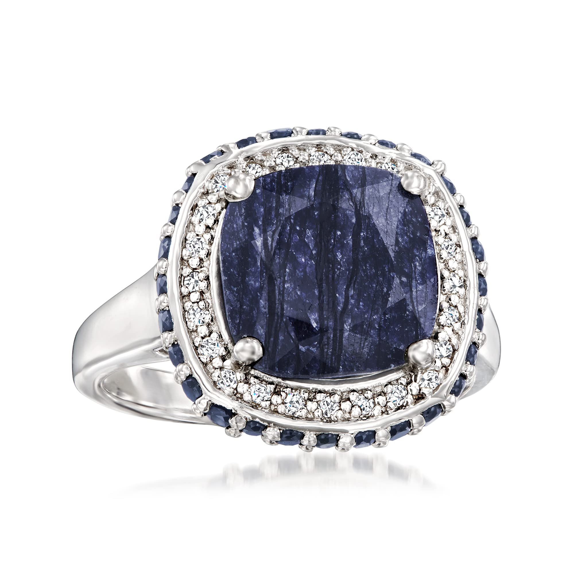 Ross-Simons 5.70 ct. t.w. Sapphire and .10 ct. t.w. White Topaz Ring in Sterling Silver. Size 9