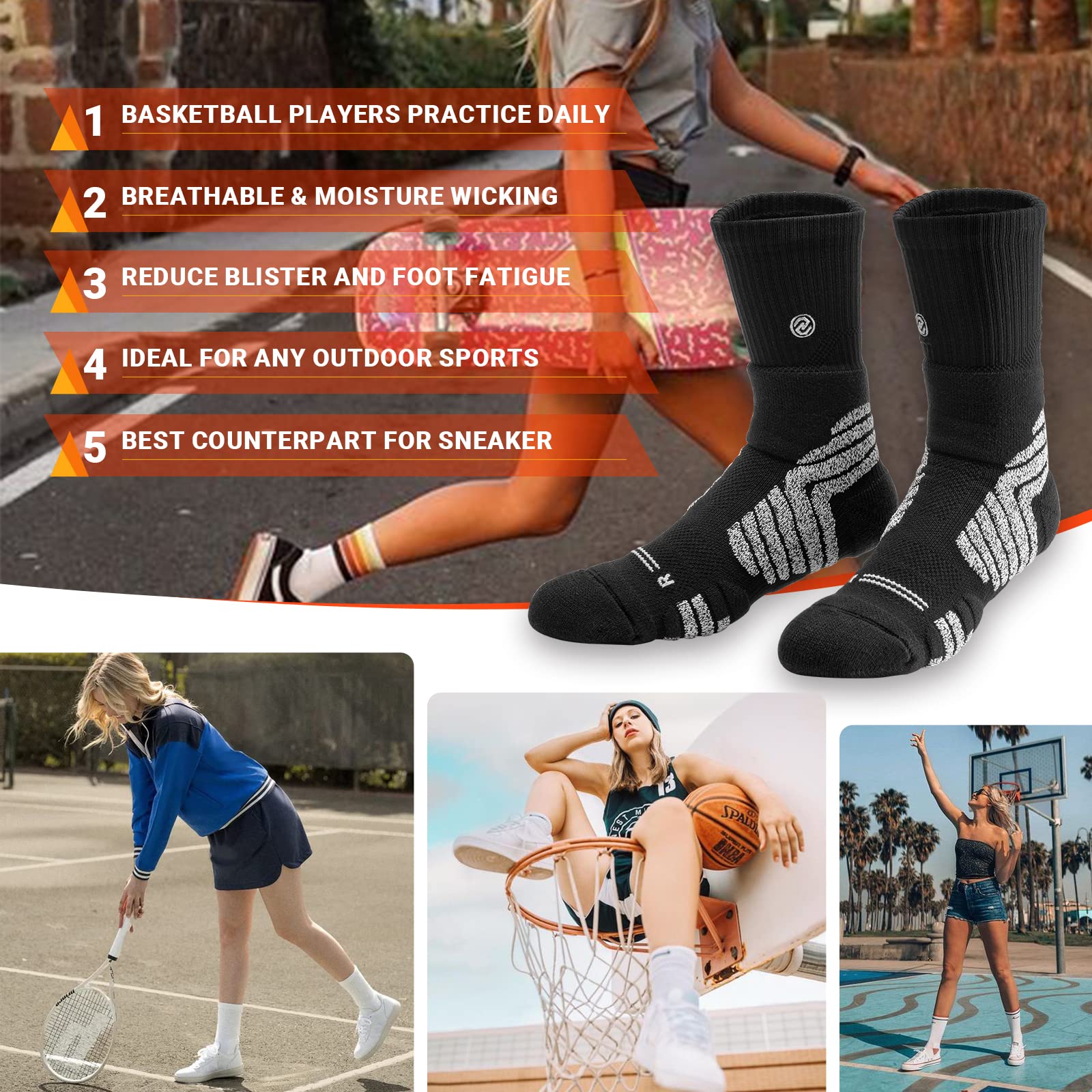 UZIS PRO Coolmax Elite Basketball Cushioned Socks, Crew Sports Running Socks, Compression Performance Sock 1 Pair