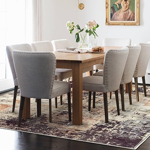 OIGAE Washable Rug 5x7, Abstract Modern Area Rugs with Non-Slip Backing, Non-Shedding Floor Mat Throw Carpet for Living Room Bedroom Kitchen Laundry Home Office, Gold/Brown