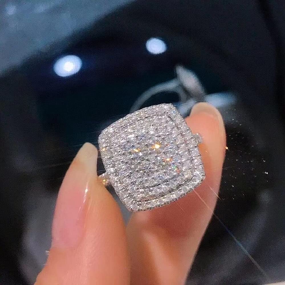 Square Super Flash Princess Engagement Wedding Diamond Ring (US Code 6-10) (9)