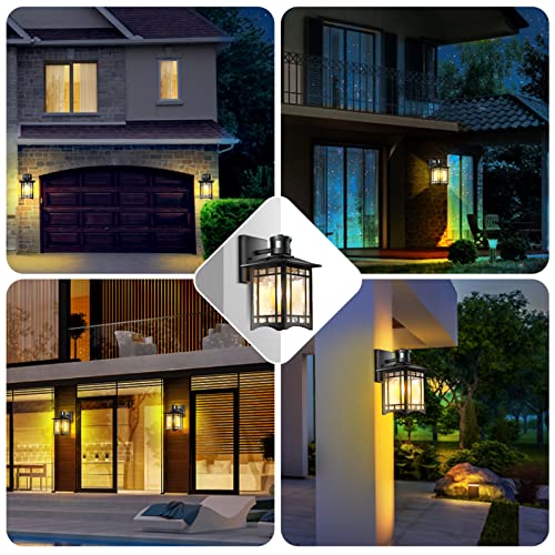 XANGQAN 2 Pack Motion Sensor Outdoor Wall Lights, Dusk to Dawn Lighting, Led Exterior Light Fixture, Anti-Rust Lantern for Front Porch, Waterproof Black Outdoor Wall Sconce for House Garage Patio