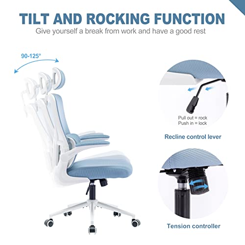 Office Chair Height-Adjustable Ergonomic Desk Chair with Self-Adaptive Lumbar Support Breathable Mesh Computer Chair High Back Swivel Task Chair with Adjustable Headrest and Flip-up Armrests