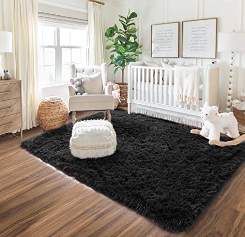 PAGISOFE Soft Rugs for Kids, Fuzzy Nursery Decor, 4x5.3 Feet, Black