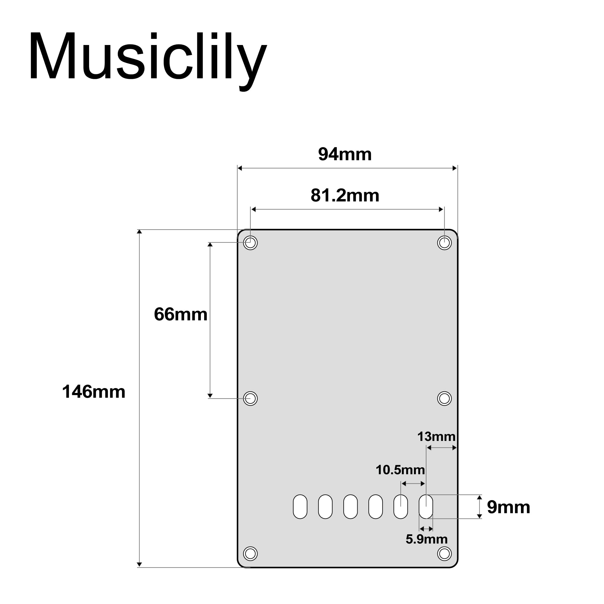 Musiclily 6 Hole Guitar Back Plate Tremolo Cavity Cover Backplate for China Made Squier Guitar Parts,3Ply Black