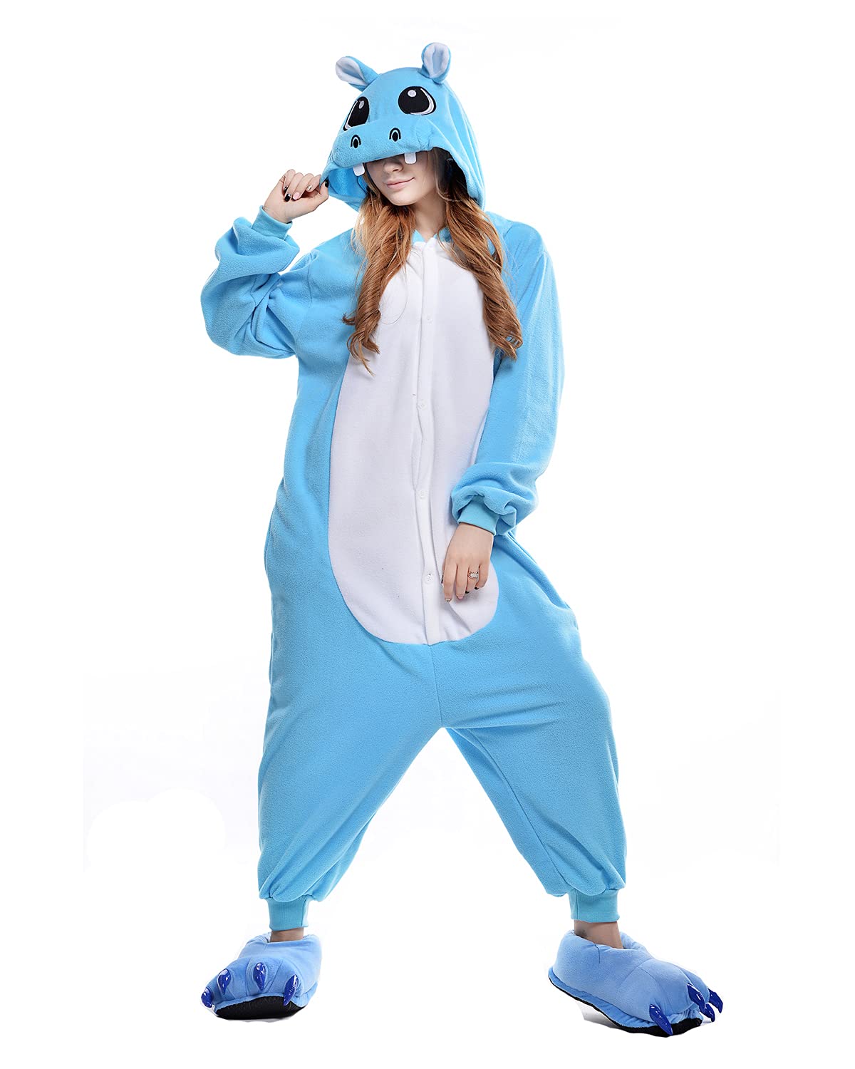 Newcosplay Adult Anime Unisex Pyjamas Halloween Onesie Costume (XL, Hippo)
