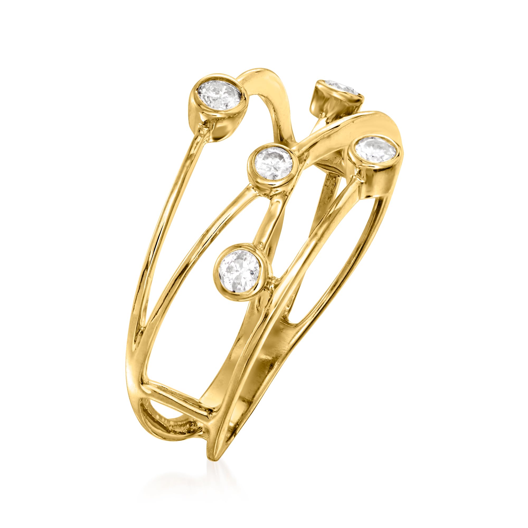 Ross-Simons 0.25 ct. t.w. Bezel-Set Diamond Crisscross Ring in 14kt Yellow Gold. Size 7