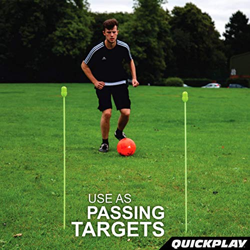 QUICKPLAY PRO Agility Poles Adjustable Height: use as (x10) 3FT Soccer Agility Training Poles OR (x5) 6FT Slalom Poles (Agility Poles x10 - for Grass)