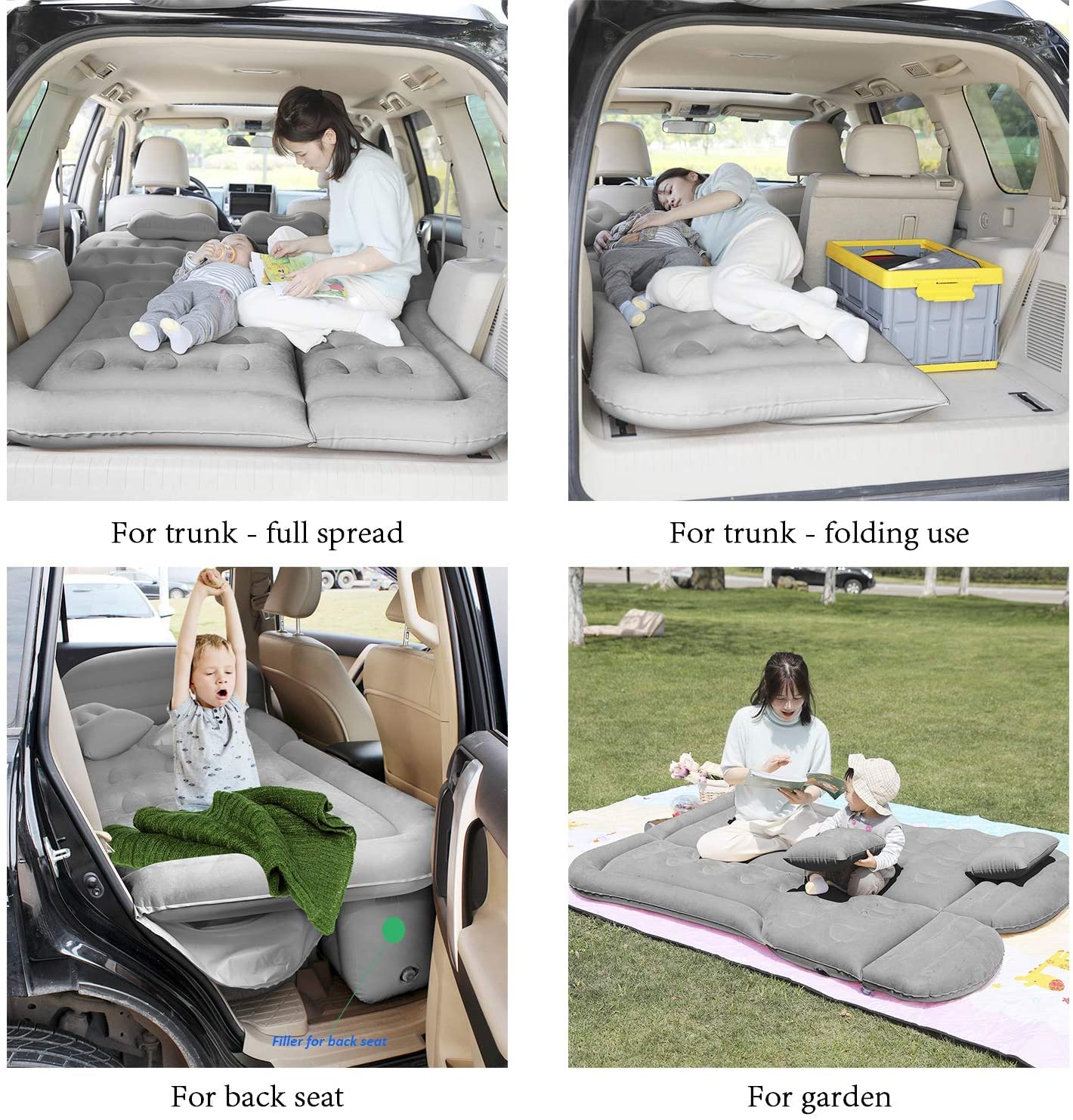 SAYGOGO SUV Air Mattress Camping Bed Cushion Pillow - Inflatable Thickened Car Air Bed with Air Pump Portable Sleeping Pad Mattress for Home Car Travel Camping Upgraded Version - Grey