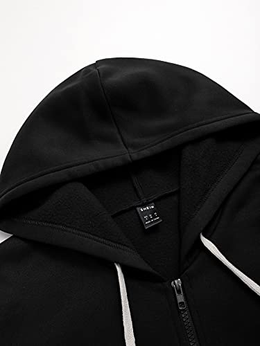 SheIn Women's Zip Up Long Hoodie Pocket Drawstring Basic Zipper Tunic Hooded Sweatshirt Black Small