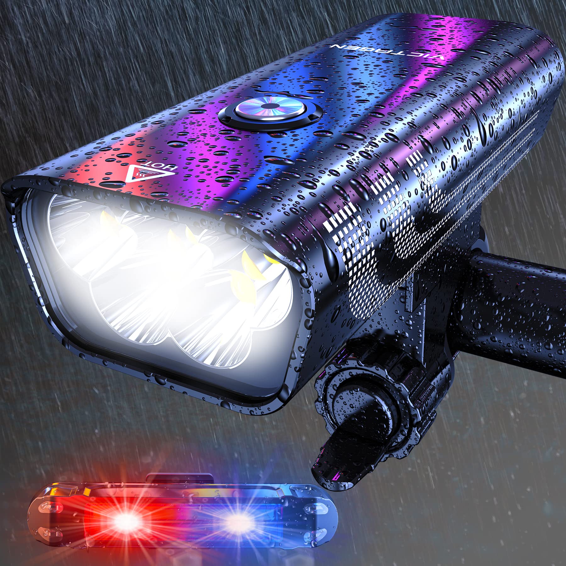 VICTAGEN Bike Lights Front Back Rechargeable: 2023 5LED 8500lm Super Bright 12 Modes 15H Bicycle Lights for Night Riding Cycling Road Mountain