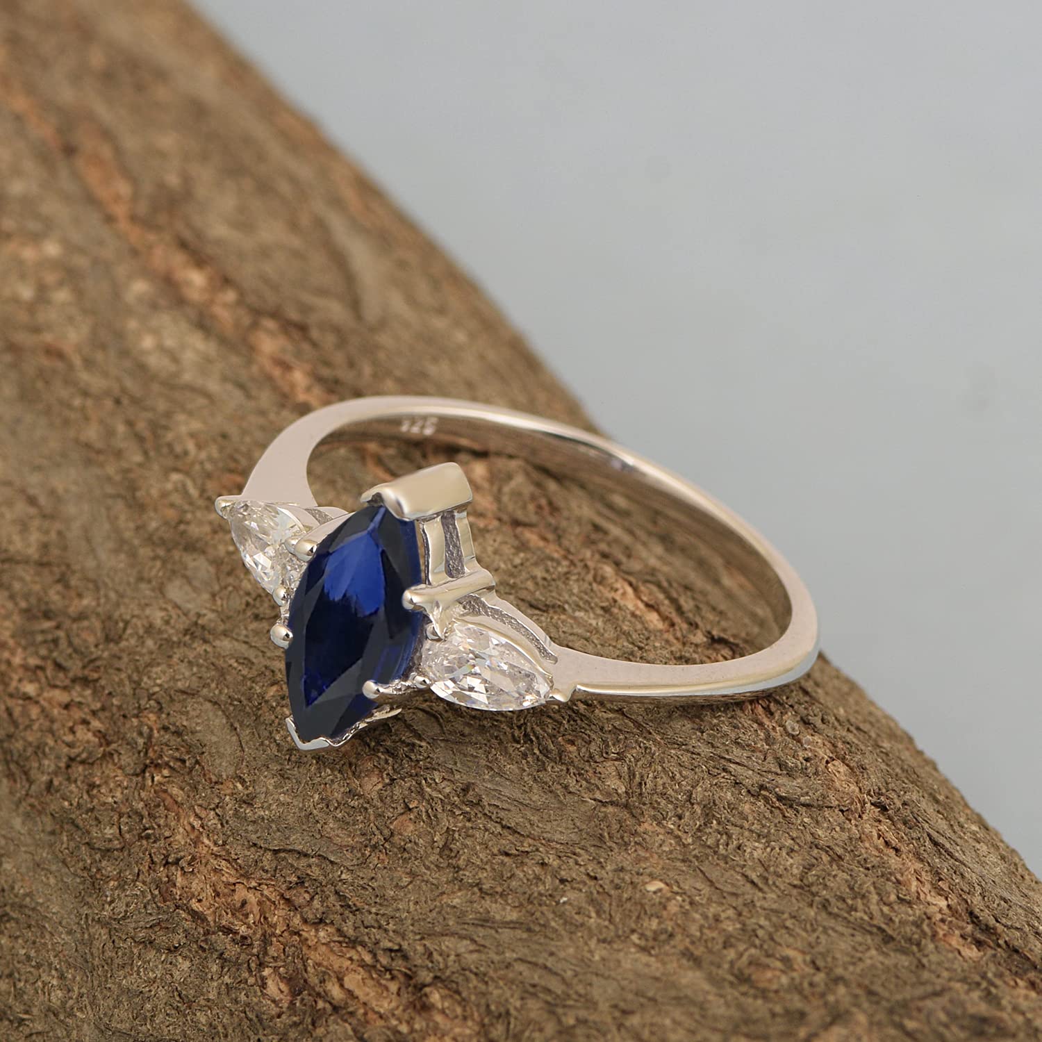 Shine Jewel Multi Choice Your Gemstone Solitaire 0.25 Ctw Marquise Cut 925 Sterling Silver Ring (8, Blue-Sapphire)