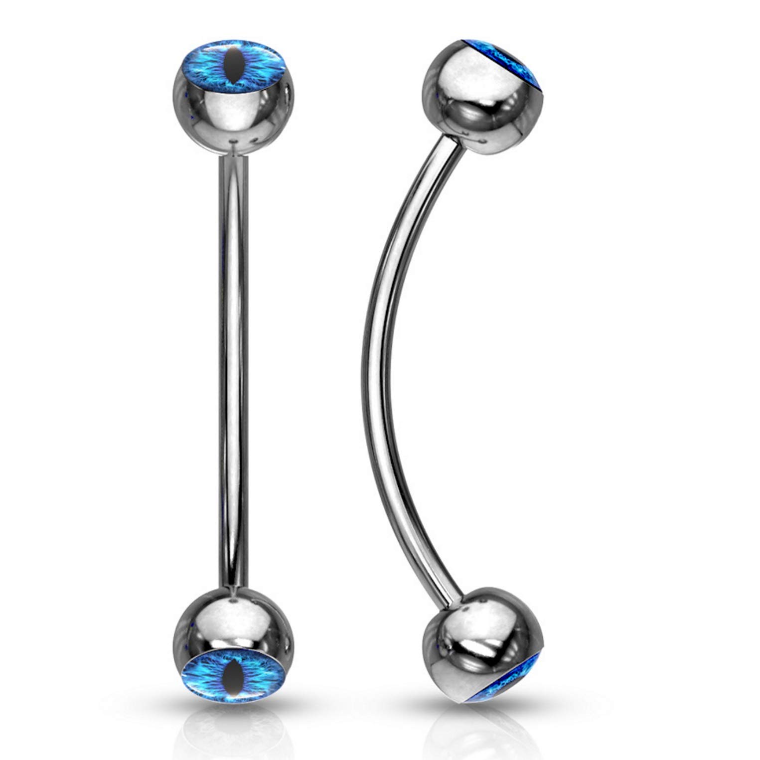 Pair of 16 Gauge Steel Snake Eye Ball End Curved Barbells with Extended 14mm Length Bars (Blue)
