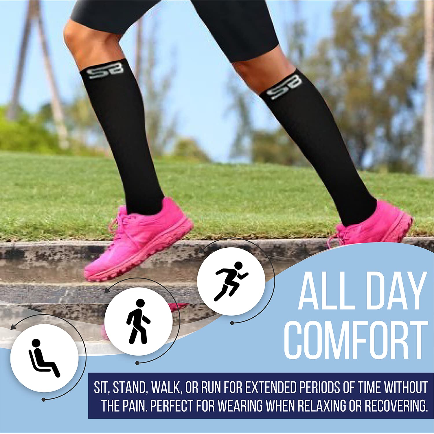 SB SOX 3-Pair Compression Socks (15-20mmHg) for Men & Women β Best Socks for All Day Wear! (L/XL, 03 β Solid Gray)