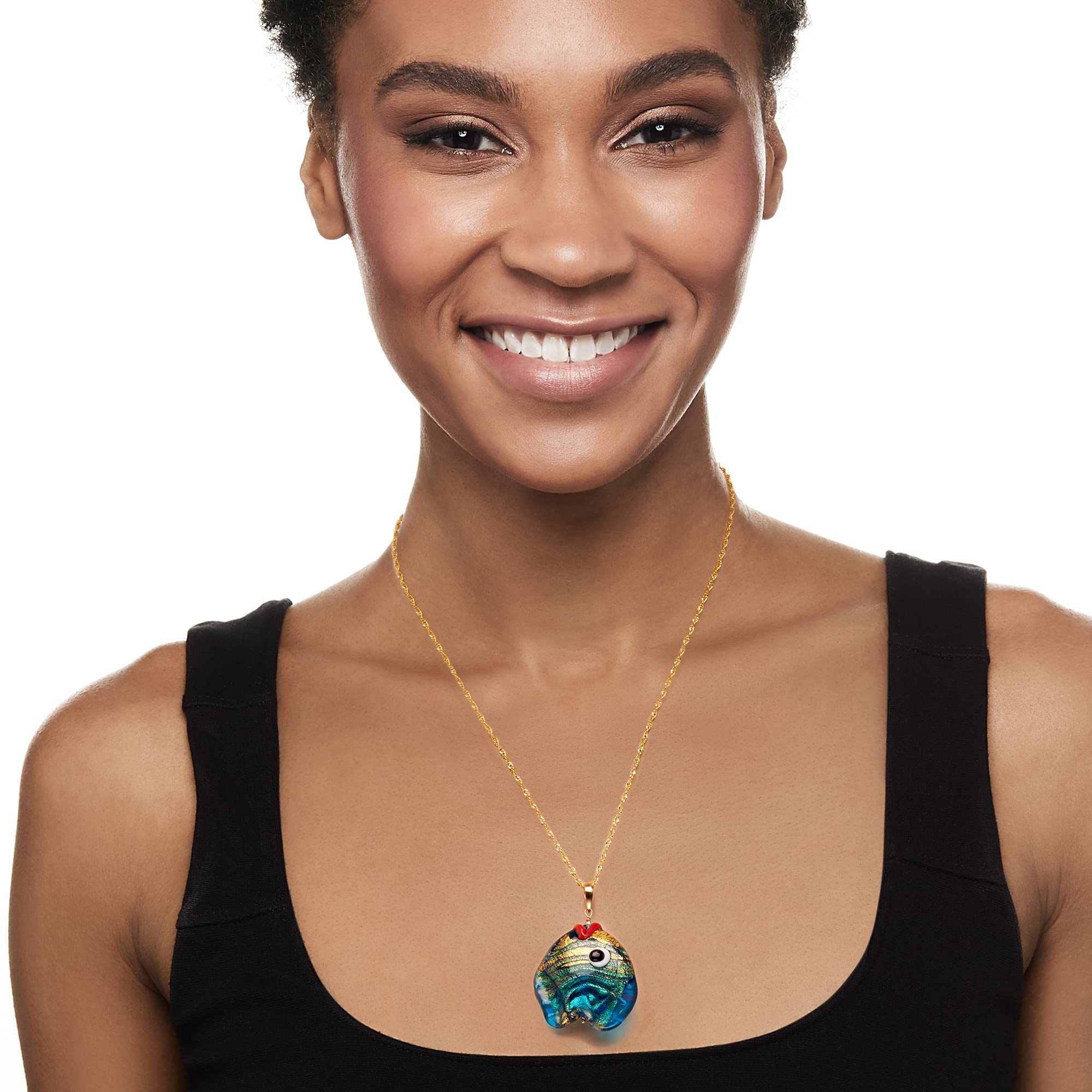 Ross-Simons Italian Multicolored Murano Glass Fish Pendant With 18kt Gold Over Sterling