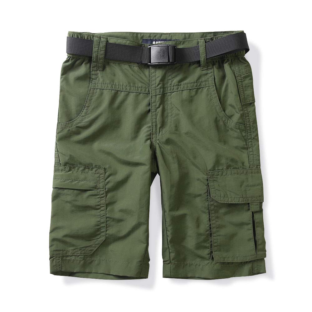 OCHENTA Boys' Quick Dry Cargo Hiking Shorts Elastic Waist Kids Athletic Outdoor Scout Fishing Army Green Tag 160 Size 9-10